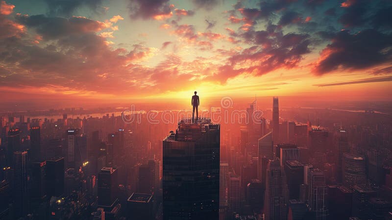 Powerful Figure on Skyscraper Stock Illustration - Illustration of ...