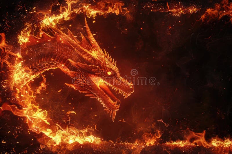 A Powerful Fire-breathing Dragon Surrounded by a Circle of Flames ...