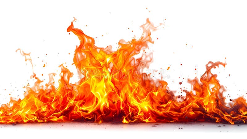 Powerful Fire Flames Texture on White Background Detailed Illustration ...