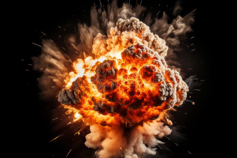 Powerful Fireball Explosion Against a Black Background Stock Photo ...