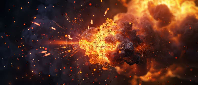 Powerful Fireball Explosion with Sparks and Smoke Stock Photo - Image ...