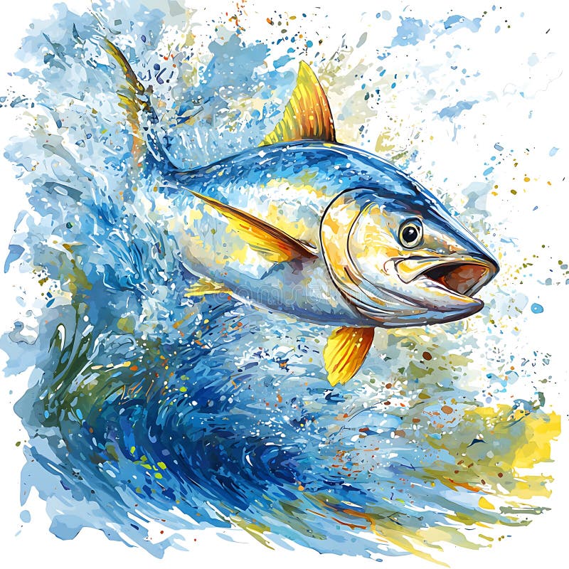 A Powerful Fish Leaps from Crashing Ocean Waves Stock Illustration ...