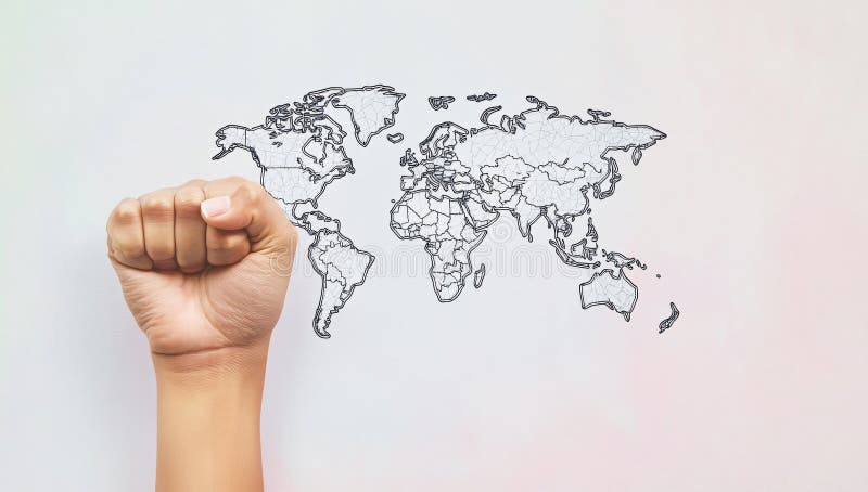 Powerful Fist Gesture Against World Map Background High Quality Image ...