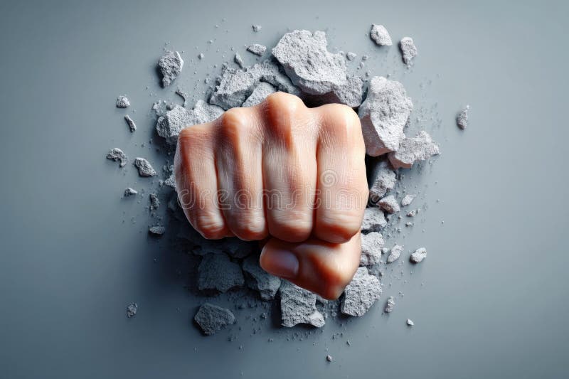 A Powerful Fist Smashes through a Solid Surface, Representing ...