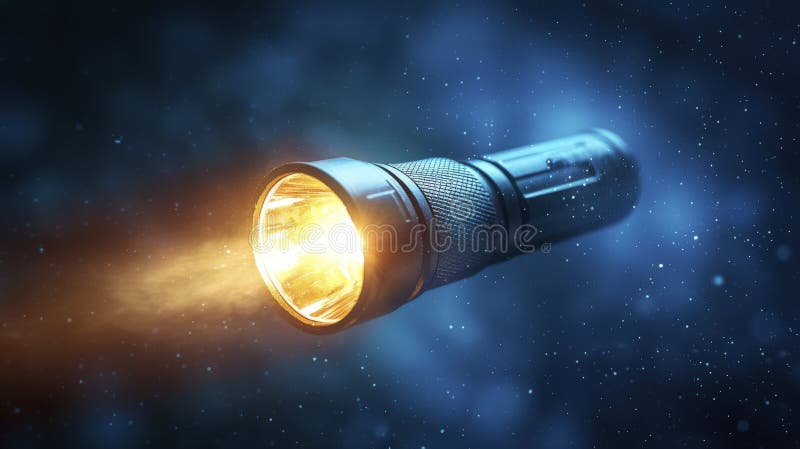 Powerful Flashlight Illuminates Darkness in Nighttime Scene ...