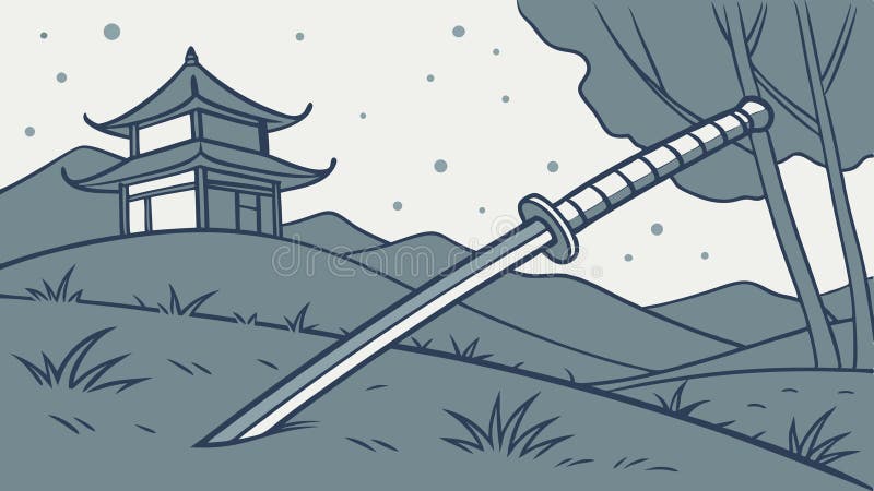 Katana Blade at Japanese Temple Gate, Historic Samurai Vector Art ...