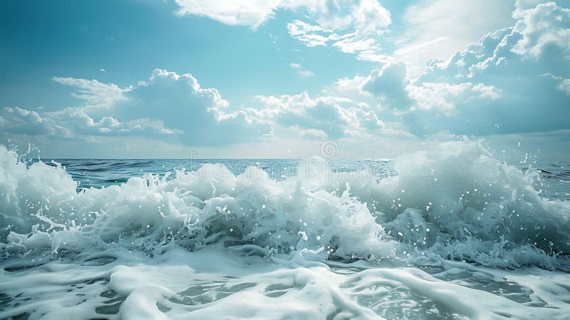 Powerful Foamy Sea Waves Rolling and Splashing Over Water Surface ...