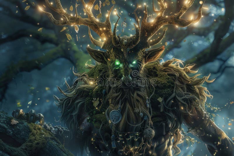 Powerful Forest Guardian with Antlers Protecting the Woods at Night ...