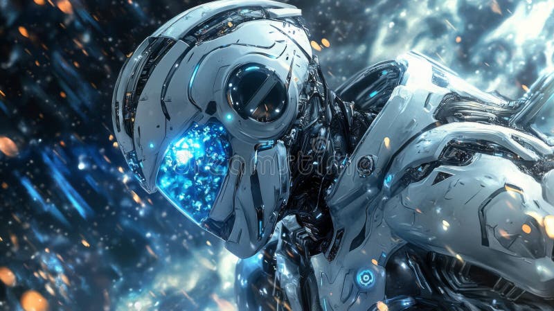 Powerful Futuristic Robot in a Dynamic Digital Scene Stock Illustration ...