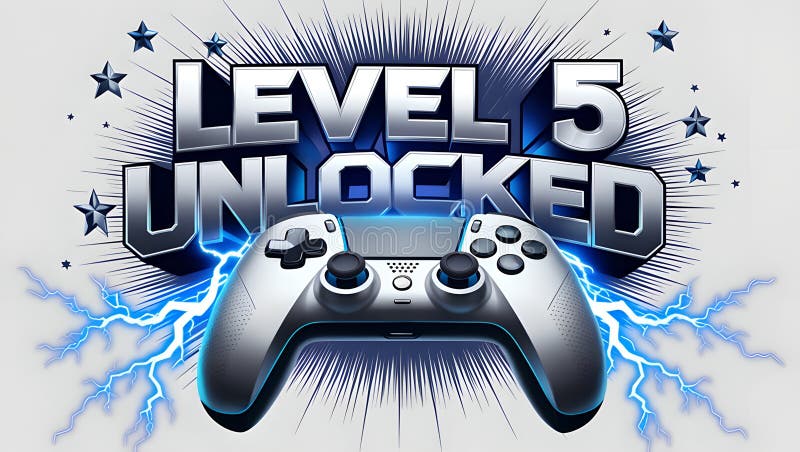 Powerful Gaming Badge Featuring a White Game Controller, Blue Lightning ...