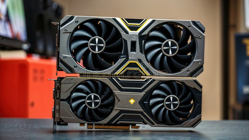 Powerful Gaming Graphics Card with LED Lights on Display Stock ...