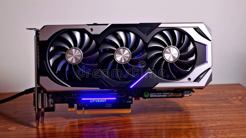 Powerful Gaming Graphics Card with LED Lights on Display Stock ...