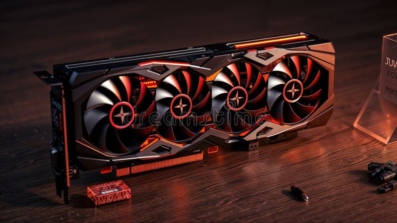 Powerful Gaming Graphics Card with LED Lights on Display Stock ...
