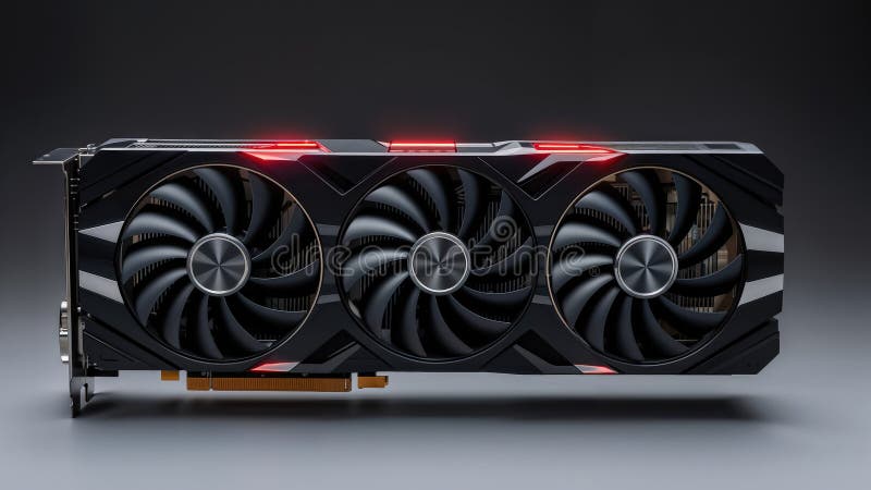 Powerful Gaming Graphics Card with LED Lights on Display Stock ...