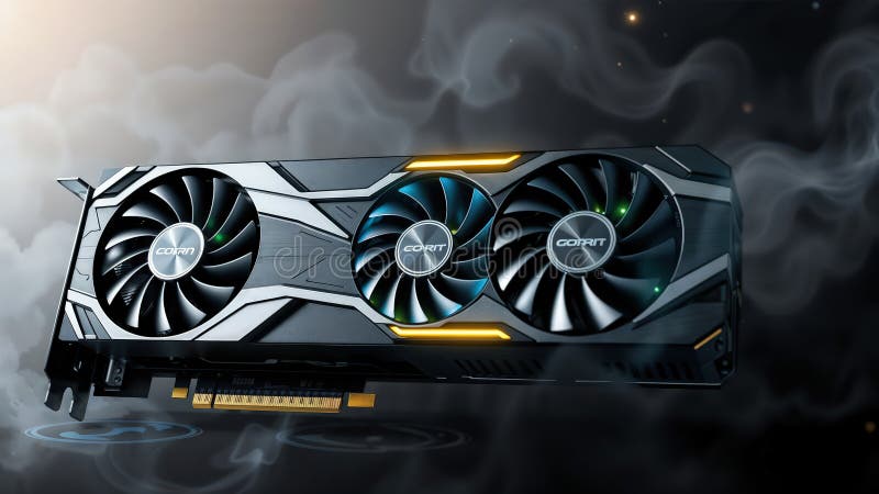 Powerful Gaming Graphics Card with LED Lights on Display Stock ...