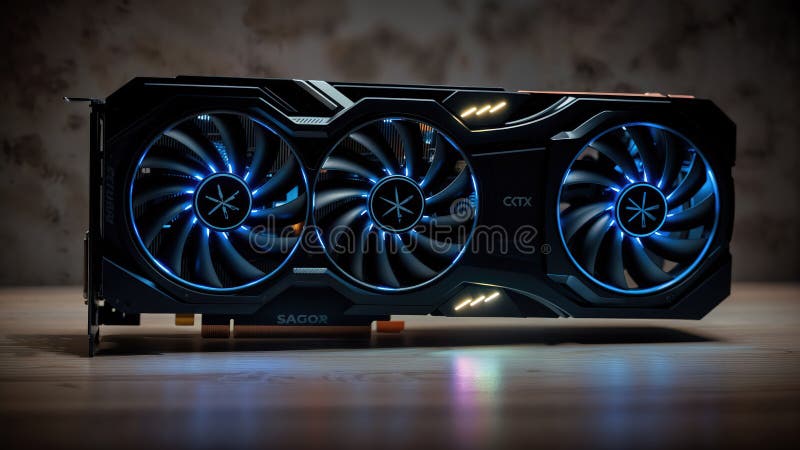 Powerful Gaming Graphics Card with LED Lights on Display Stock ...