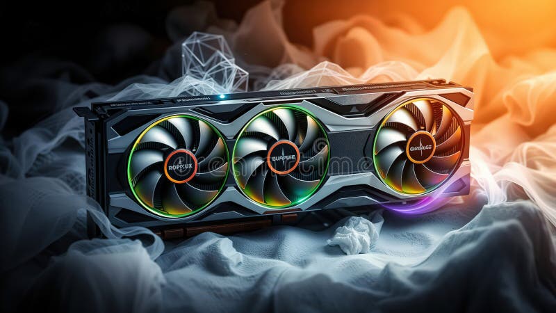 Powerful Gaming Graphics Card with LED Lights on Display Stock ...