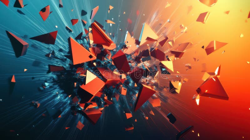 Powerful Geometric Explosion Design, 3D Illustration with Shattered ...