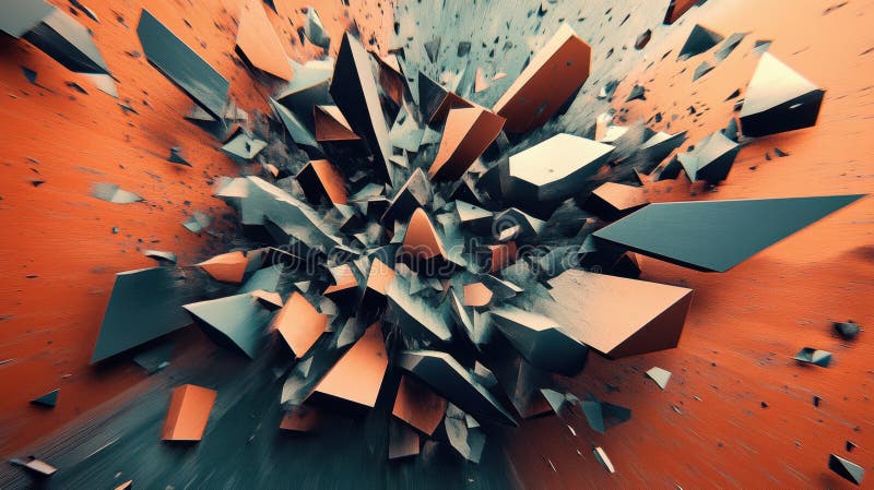 Powerful Geometric Explosion Design, 3D Illustration with Shattered ...