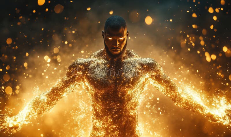 Powerful Glowing Figure Radiating Energy and Strength in Dynamic Pose ...