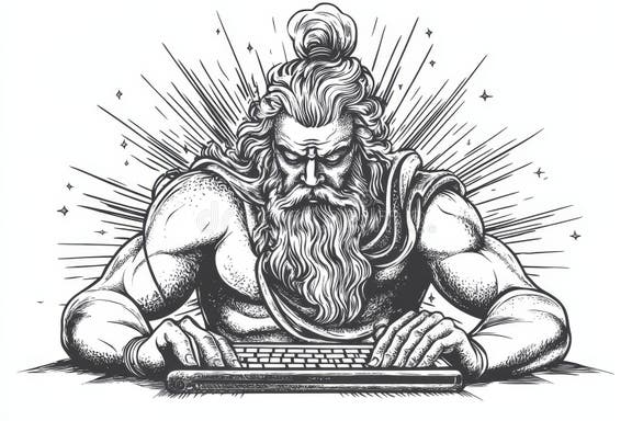 Powerful God Typing on Keyboard Ancient Deity Strong Digital Age ...