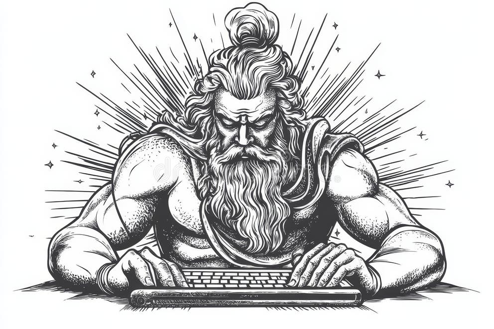 Powerful God Typing on Keyboard Ancient Deity Strong Digital Age ...