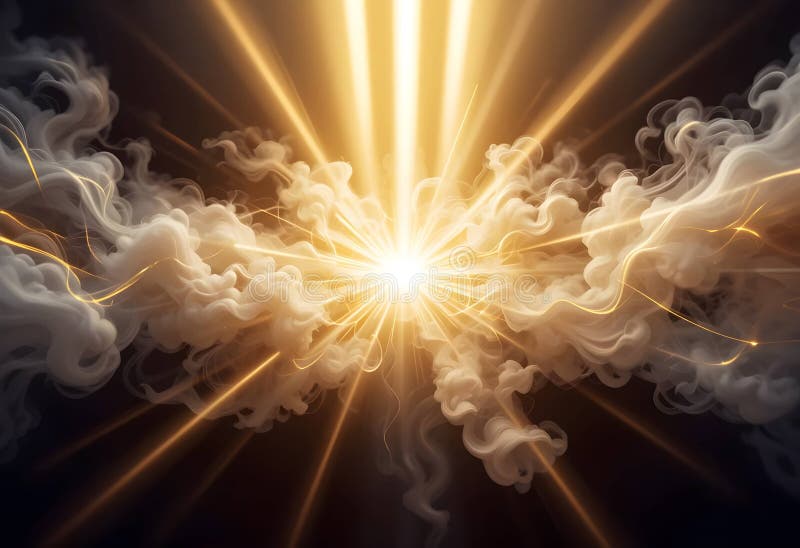 Powerful Golden Light Burst through Swirling White Smoke with Dramatic ...