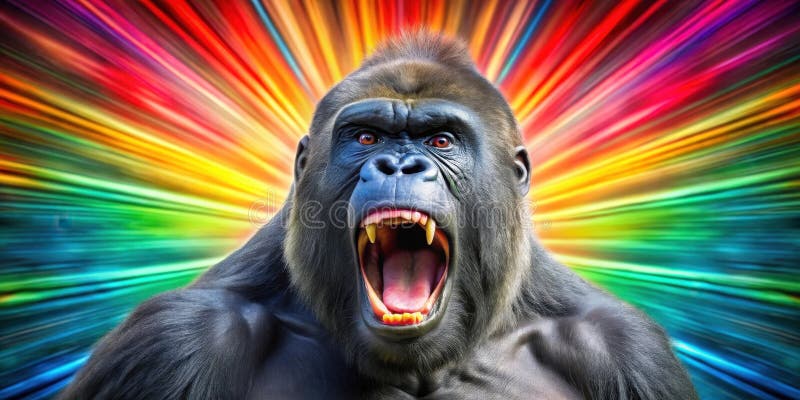 Powerful Gorilla Roaring Against a Vibrant Rainbow Burst Background. Generative AI Stock ...