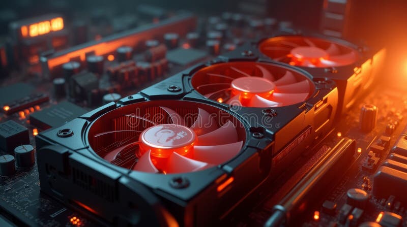 Powerful Graphic Card Running Hot with Fans Spinning Fast for Extreme ...