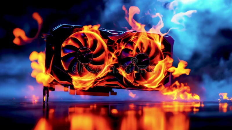 Overheated Graphics Card with Flames Symbolizing Hardware Failure and ...