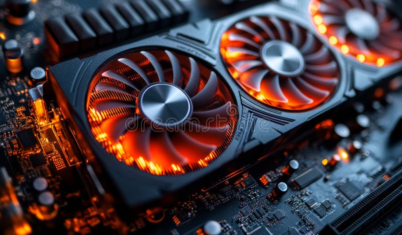 Powerful GPU with LED fans stock image. Image of technology - 339567585