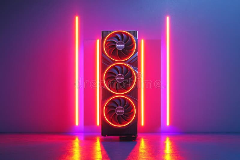 Powerful Graphics Card Illuminated by Neon Lights in Trendy Setting ...