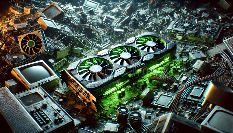 Powerful Graphics Card Rising in a Cyber Tech Landscape Stock ...