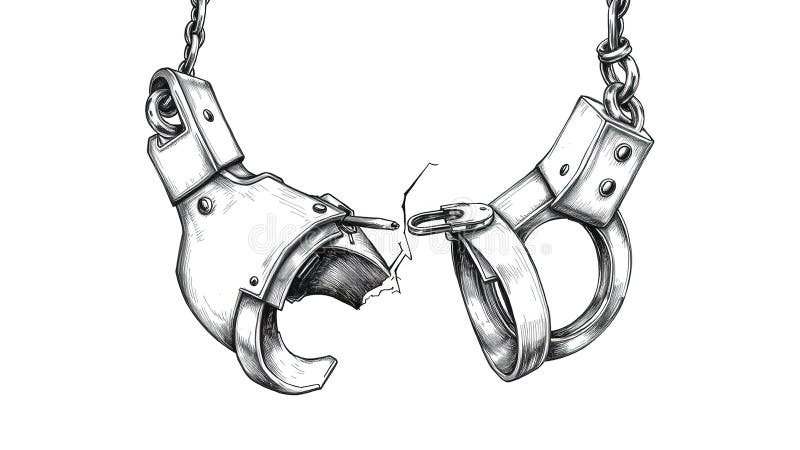 Breaking Free a Monochrome Illustration of Broken Handcuffs Symbolizing ...