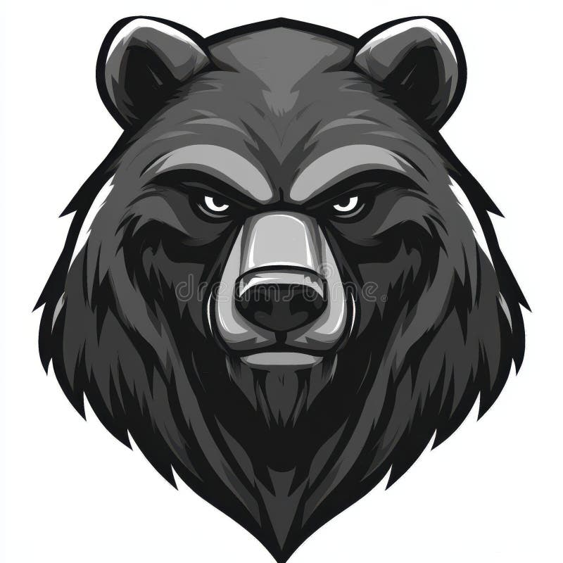 Powerful Grizzly Bear Head Mascot Design Black and White Illustration ...