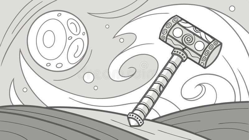 Powerful Hammer Floating Above Cosmic Planetscape, Vector Design ...
