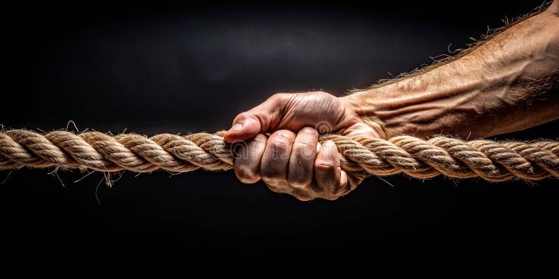 A Powerful Hand Grasps a Rope Against a Textured Black Background a ...