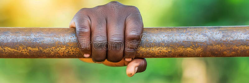 Powerful Hand Gripping Pull Up Bar, Muscles Tensed with Visible Veins ...