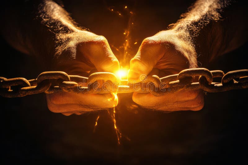 Hands Breaking a Chain with Sparks in a Dramatic Display of Strength ...