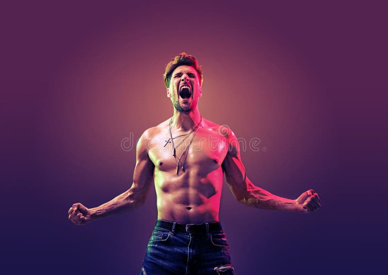 Powerful Handsome Man Screaming Very Loud Stock Image - Image of model ...