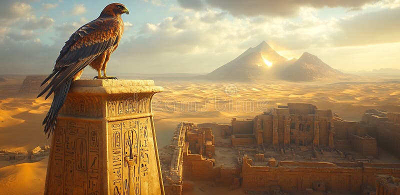 Hawk Perched on a Towering Stone Pillar, Representing Horus, with the ...