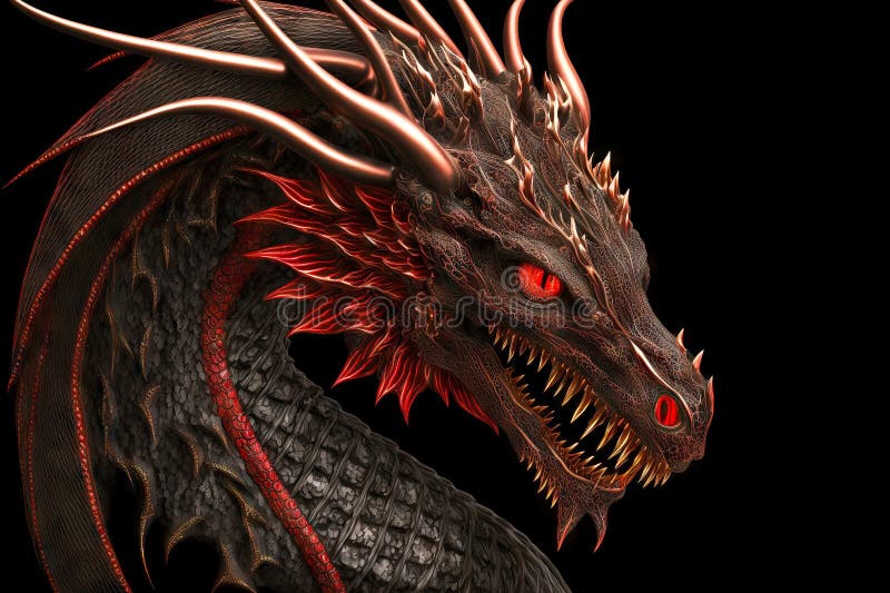 Powerful Head of Mythical Red Dragons with Glowing Eyes Stock ...