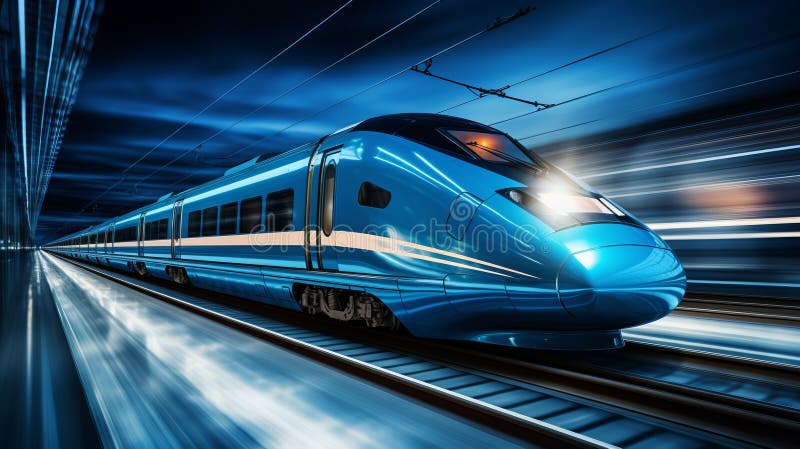 Powerful High Speed Train Racing Along the Tracks with Incredible Speed ...