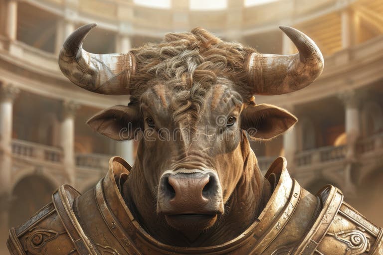 Powerful Horned Bull in Ornate Armor Stock Illustration - Illustration ...