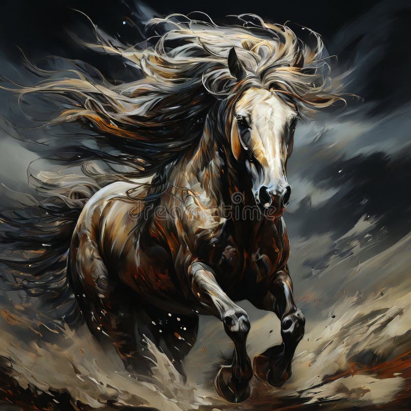 Dynamic Horse Galloping through a Dramatic Landscape Stock Photo ...