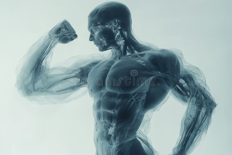 Human Figure Showcasing Muscular Strength with a Translucent Effect in ...