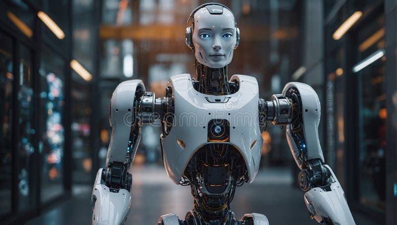 Powerful Humanoid Robot Works in a Factory Doing Heavy Work instead of ...