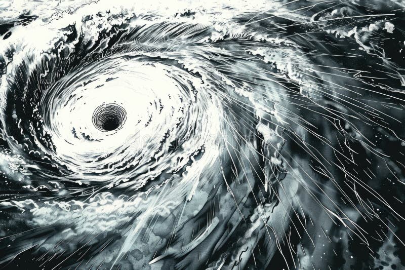 A Powerful Hurricane Captured in Black and White. Suitable for Weather ...
