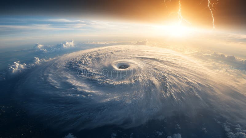 A Powerful Hurricane Swirls Over the Ocean, Illuminated by a Dramatic ...