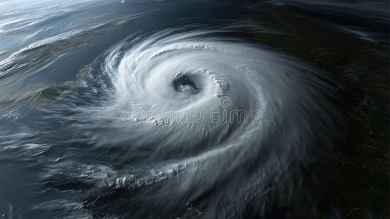 Satellite View of Hurricane Over Ocean Showing Spiral Formation and ...
